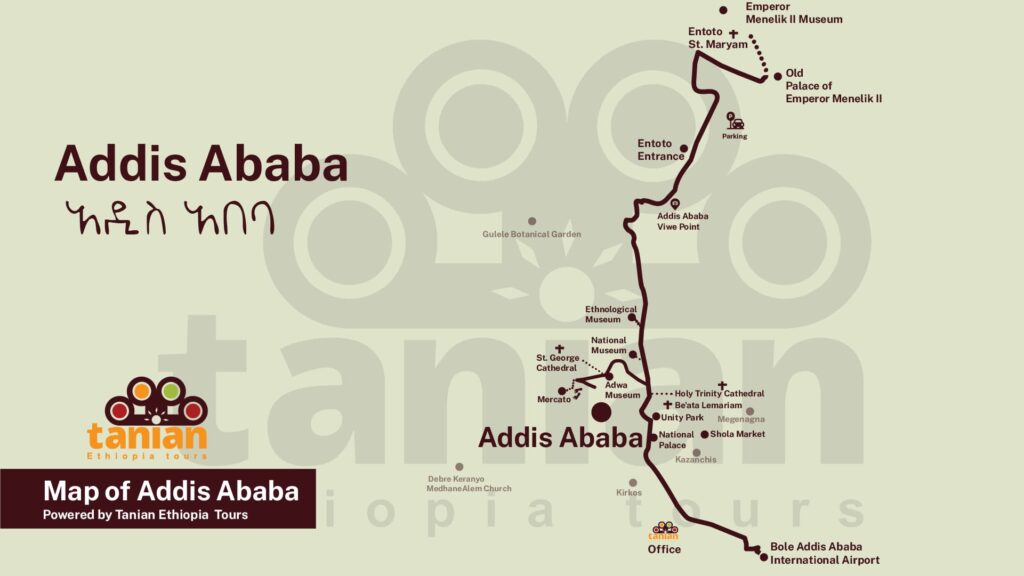 Tourist Map of Addis Ababa - Tanian Ethiopia Tours