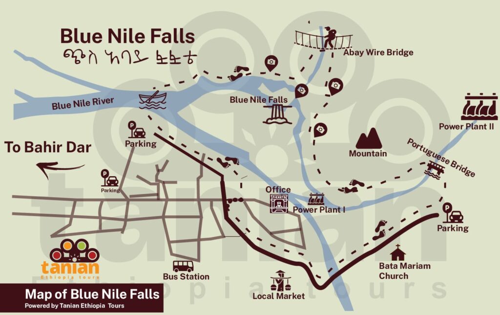 Map of Blue Nile Waterfalls - Tanian Ethiopia Tours