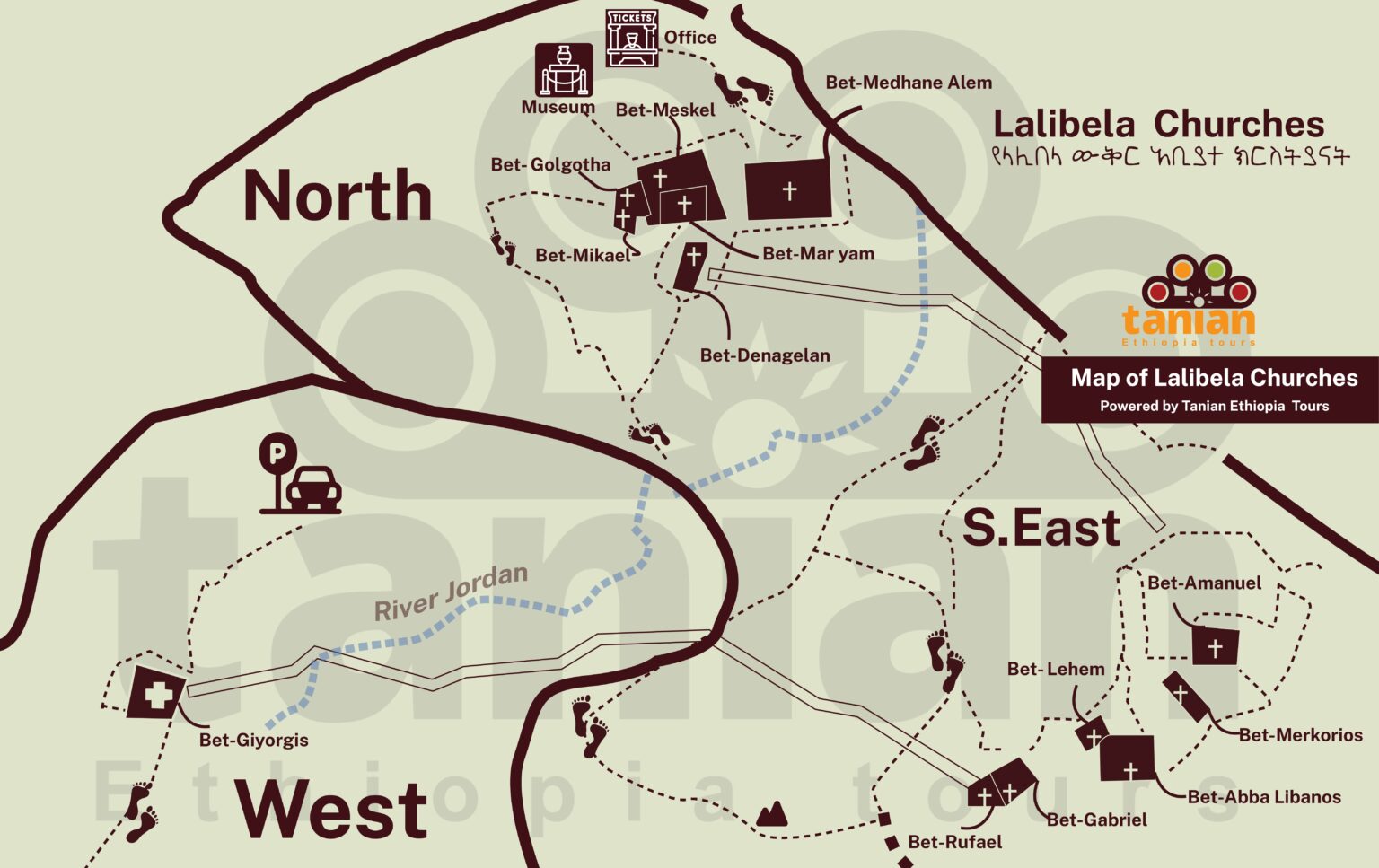 Map of Lalibela Rock-hewn Churches - Tanian Ethiopia Tours