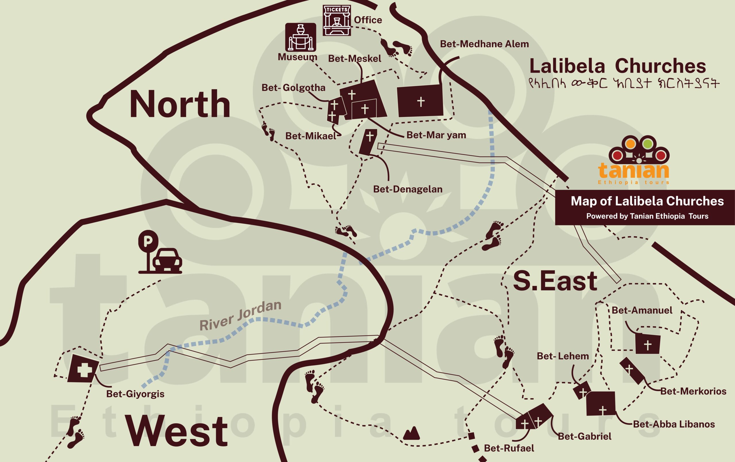 Map of Lalibela Rock-hewn Churches - Tanian Ethiopia Tours